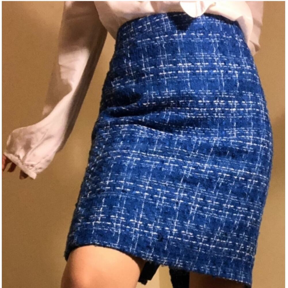 Sandro Blue Boucle Tweed Pencil Skirt - Gem